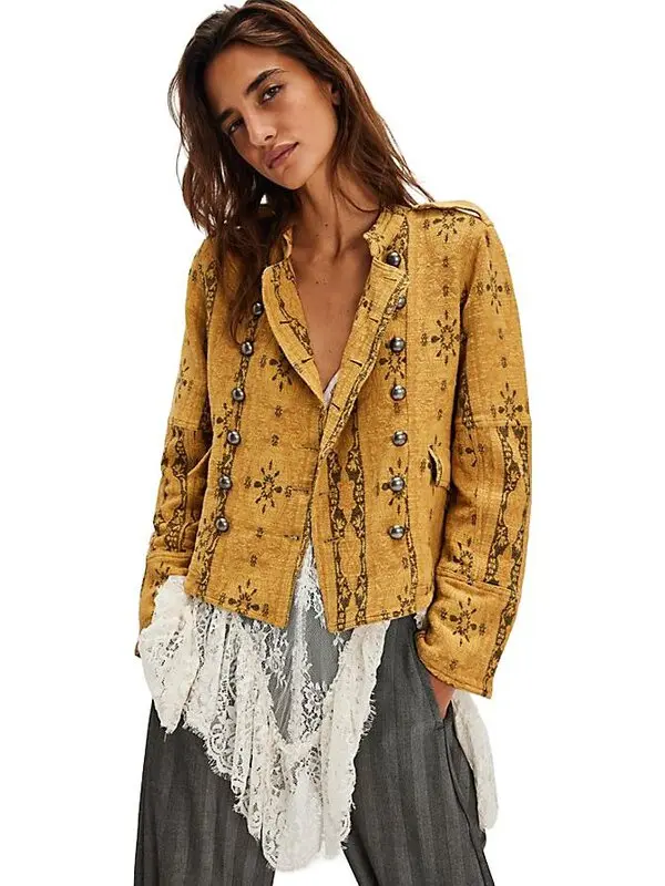 Free People Lotty Jacquard Jacket - Sunny Ochre