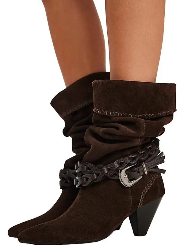 Free People Bridget Belt Slouch Boots - Chocolate Suede/leather