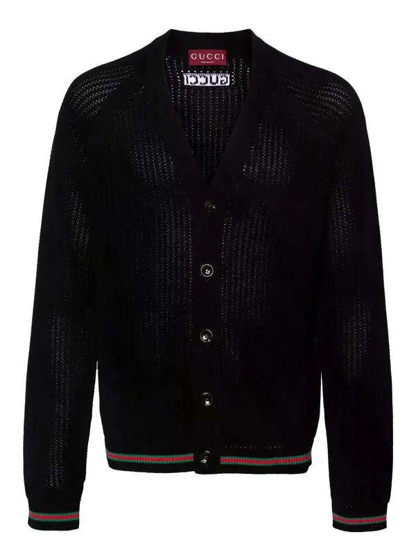 Gucci Web-stripe Trim Cardigan - Blue