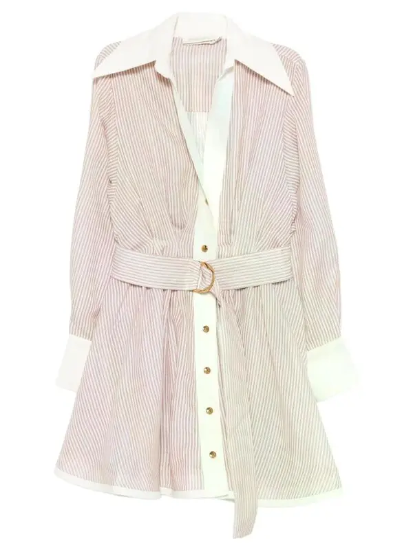 Zimmermann Hypnotic Tuck Belted Mini Shirt Dress - Neutrals