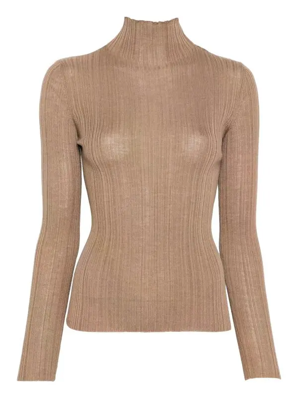 Agnona Ribbed High-neck Sweater - Brown