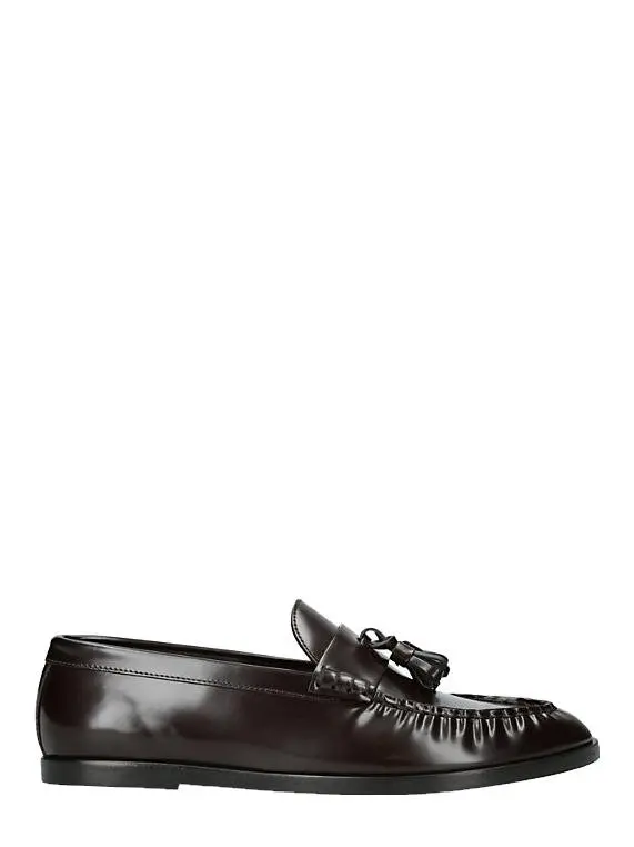 THE ROW Tassel-embellished Leather Loafers - Dark Brown