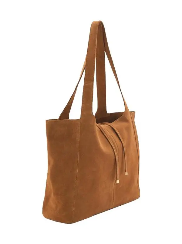 Mango Suede Shopper Tote - Brown Leather