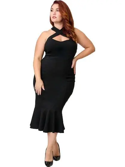 Unique Vintage Penelope Wiggle Dress - Black Solid