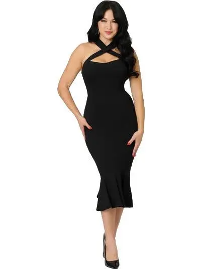 Unique Vintage Penelope Wiggle Dress - Black Solid