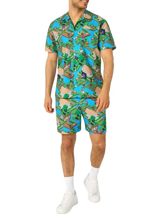 Opposuits Minecraft™ Overworld Camp Shirt & Drawstring Shorts Set - Teal Multi
