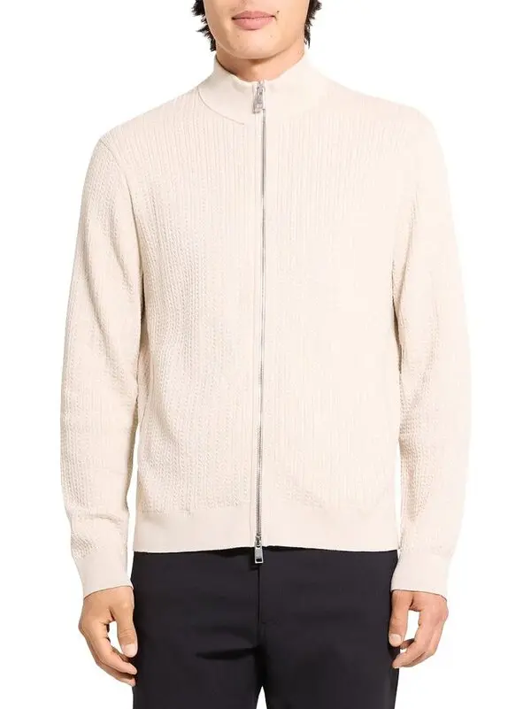 Theory Walton Cabled Cotton Zip Cardigan - Alabaster