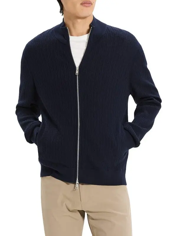 Theory Walton Cabled Cotton Zip Cardigan - Baltic