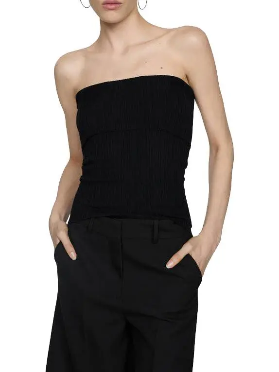 Mango Strapless Ribbed Top - Black