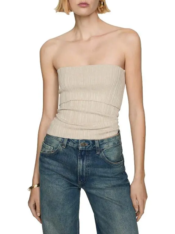 Mango Strapless Ribbed Top - Light/pastel Grey