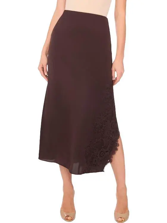 Vince Camuto Lace Detail Asymmetric Slip Skirt - Chocolate
