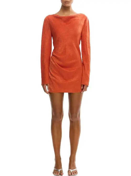 Significant Other Arielle Long Sleeve Crushed Satin Mini Dress - Rust