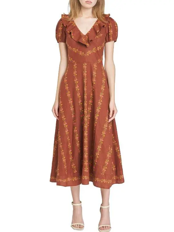 WAYF Floral Linen Blend Midi Dress - Sienna Floral Stripe