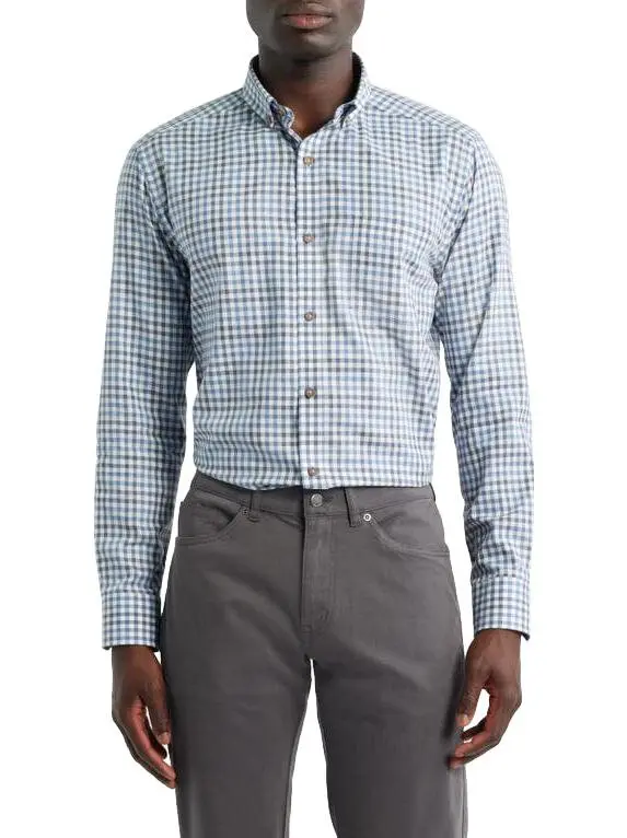 Johnston & Murphy Check Heathered Cotton Button-up Shirt - Blue/navy Tonal Check Shirt
