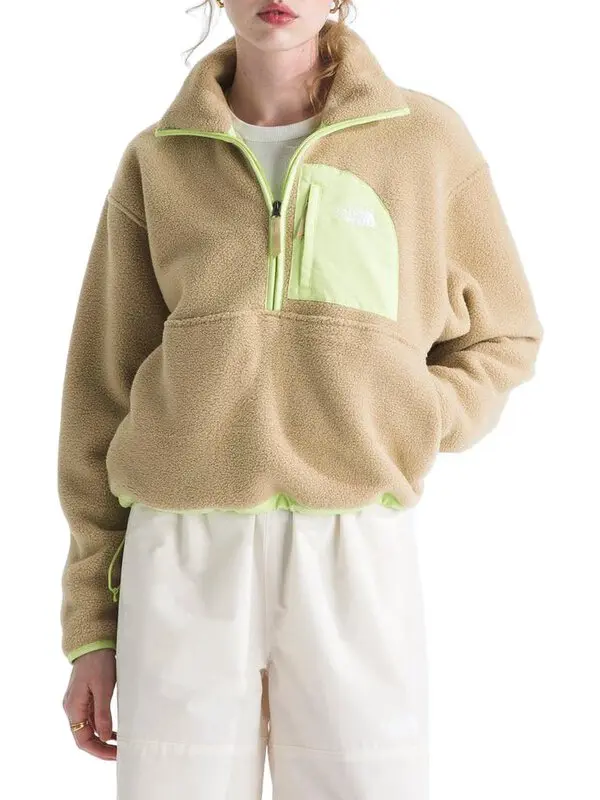 The North Face Yumiori Off Peak Recycled Fleece Pullover - Khaki Stone/astro Lime