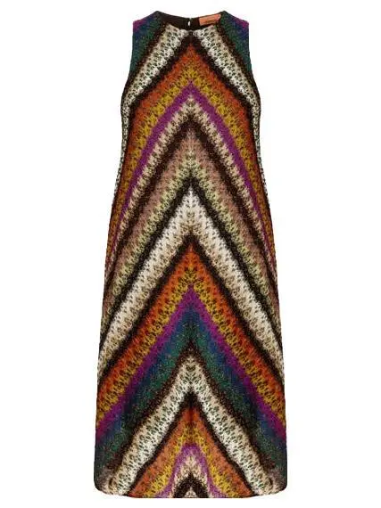 Missoni Crewneck Mini Dress With Lace Tulle - Multicoloured