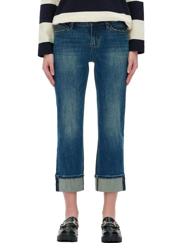 BAYEAS Cuffed Straight Leg Jeans - Retro Dark Blue