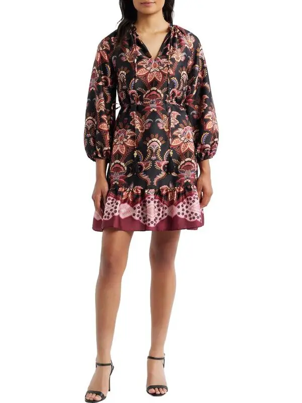 Vince Camuto Floral Long Sleeve Fit & Flare Dress - Black Multi