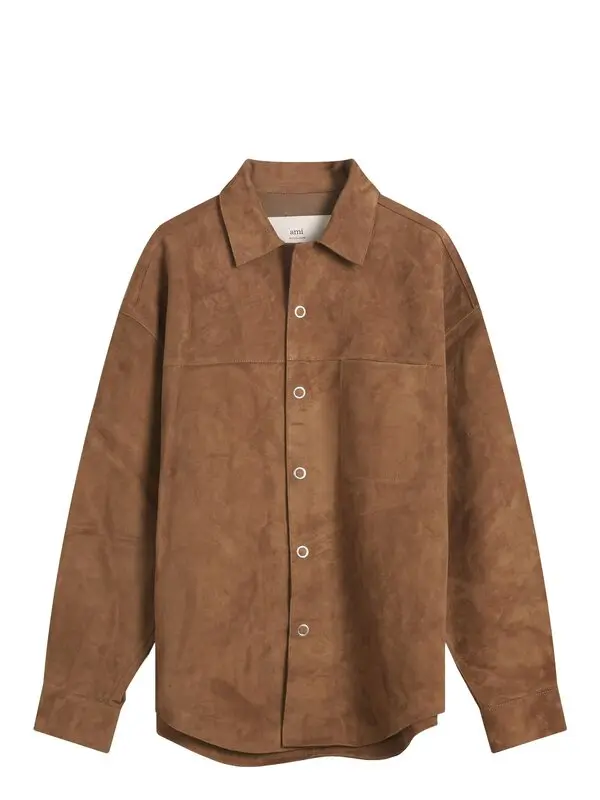 Ami Goat Suede Leather Shirt Jacket - Noisette