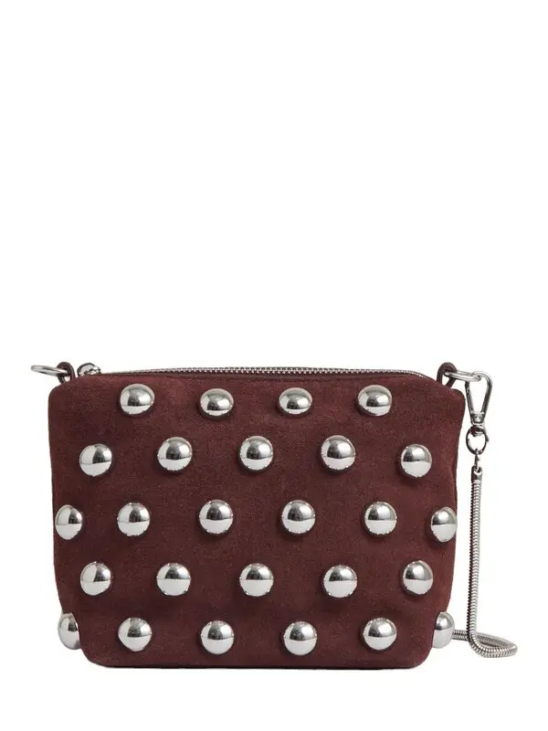 REISS Leandra Suede Studded Shoulder Bag - Oxblood