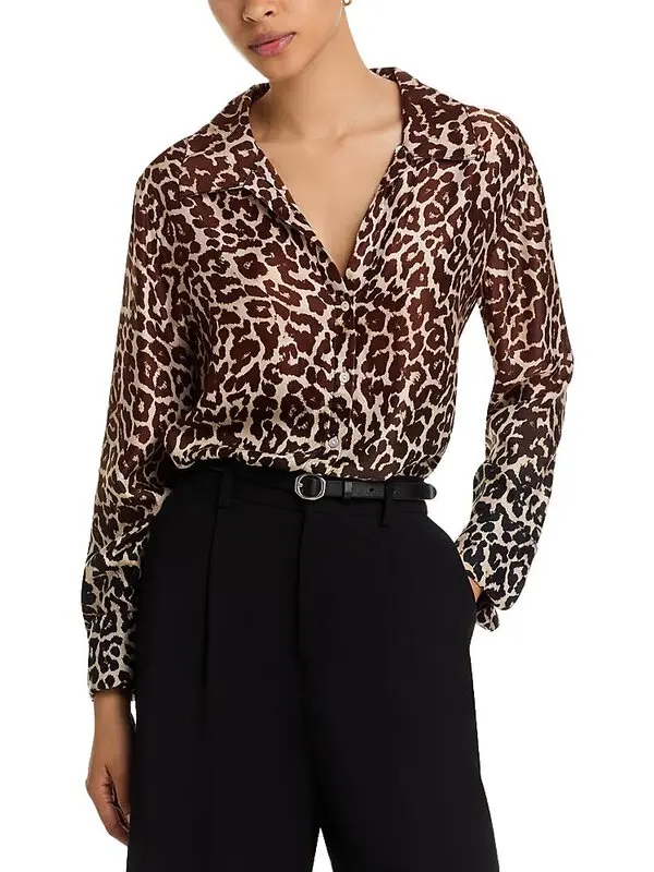 Bella Dahl Flowy Wide Collar Button-down Shirt - Ombre Leopard Print