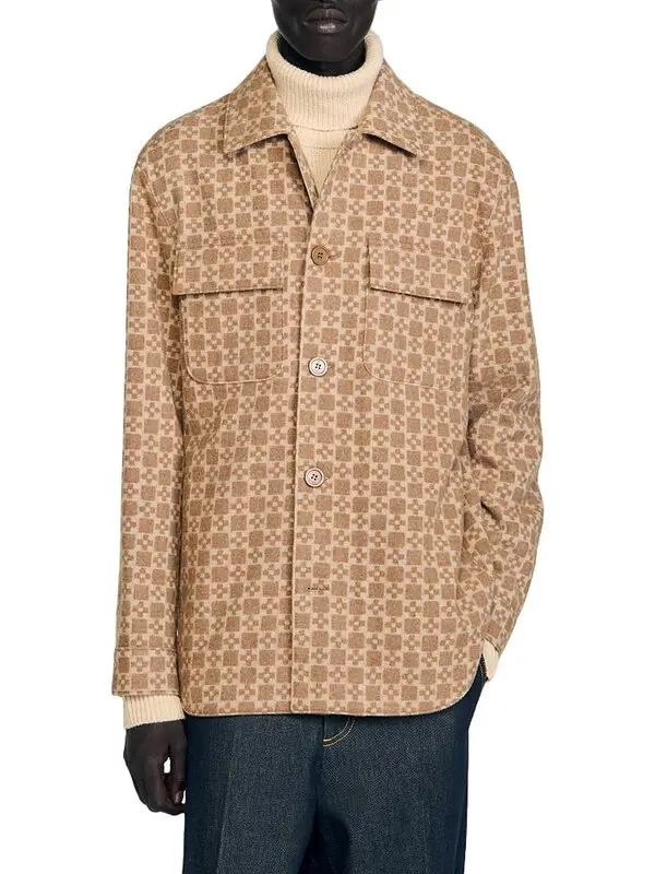 Sandro Jacquard Print Overshirt - Camel