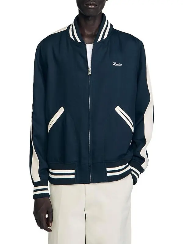 Sandro Zip Varsity Jacket - Navy Blue