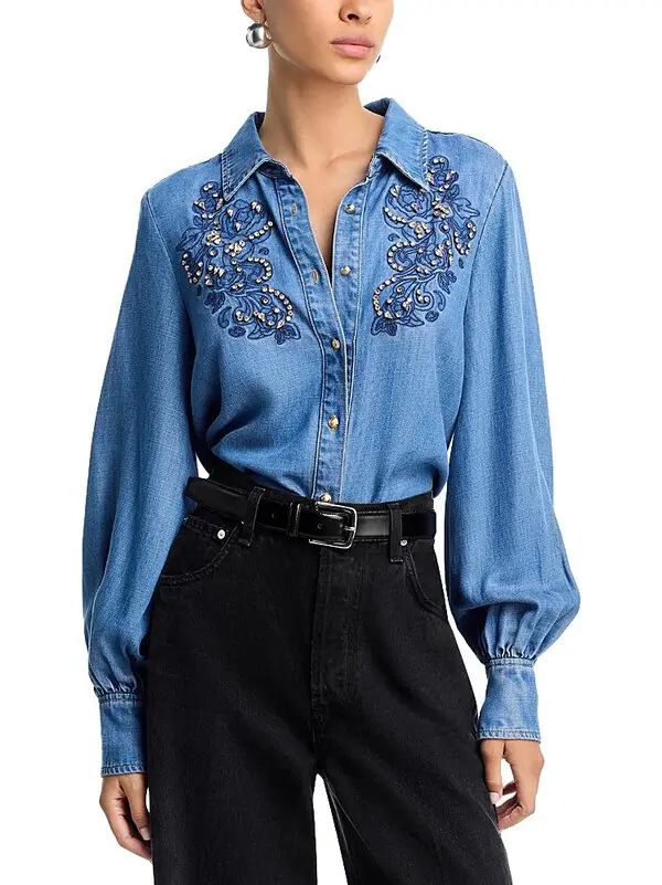 Cinq À Sept Rhinestone Embellished Shirt - Ciel