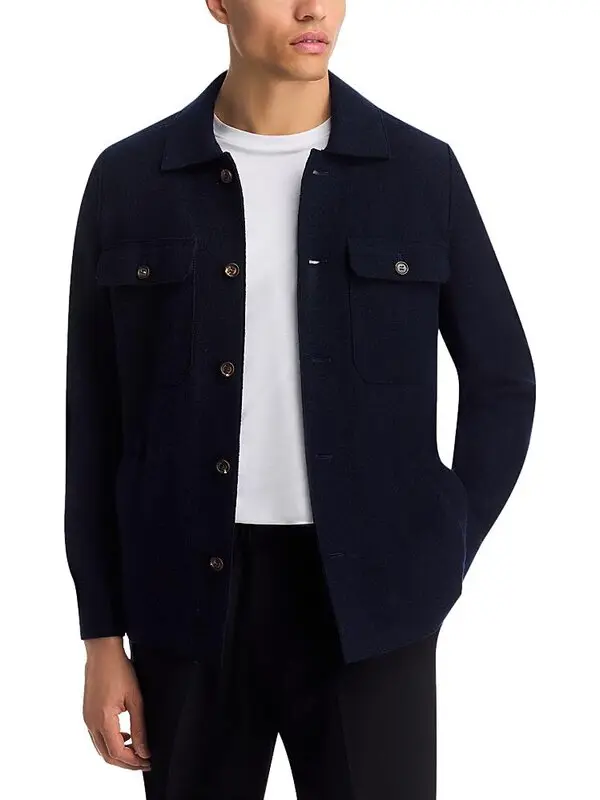Eleventy Boiled Wool Overshirt - Navy