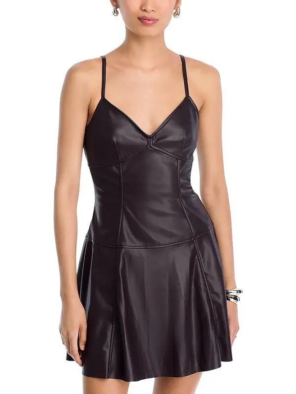 Steve Madden Faux Leather Mini Dress - Fossil Brown