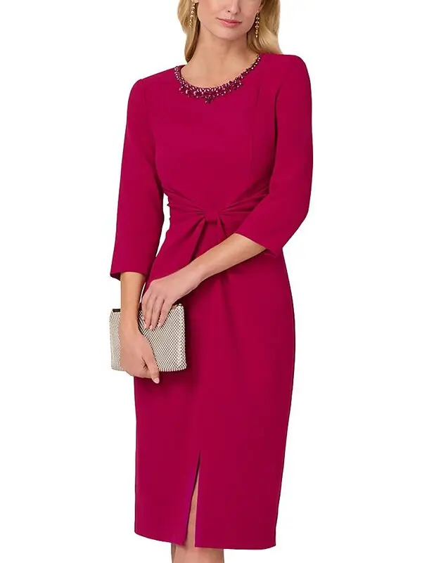 Adrianna Papell Embellished Sheath Dress - Berry
