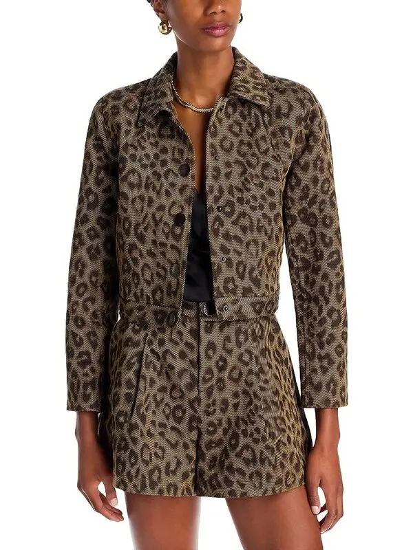 L'Agence Marla Leopard Cropped Jacket - Tan Multi