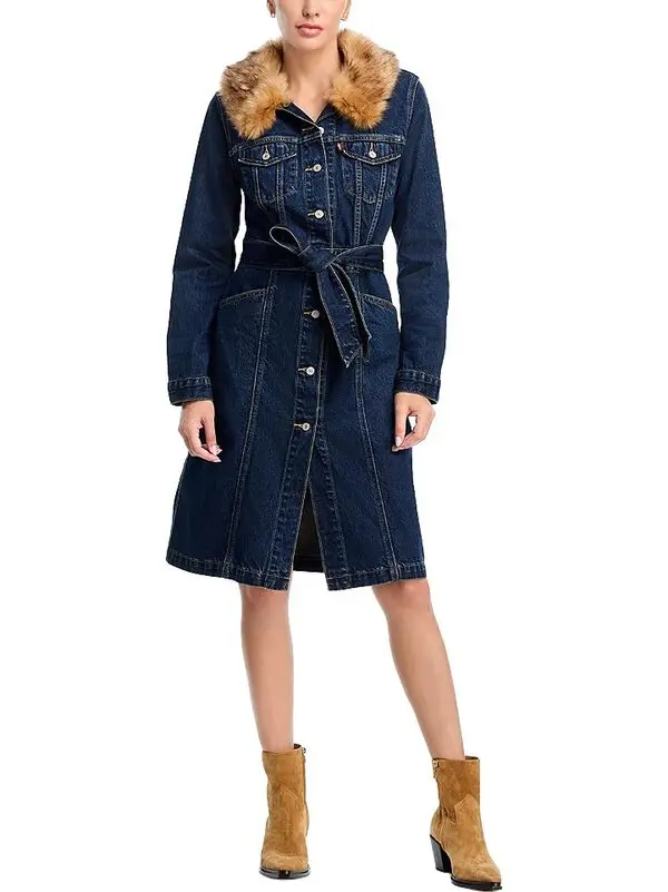 LEVI'S Belted Denim Jacket With Faux Fur Collar - Bellissima