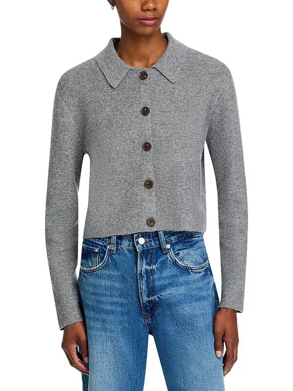 French Connection Ellie Collared Knit Cardigan - Mid Gray Melange