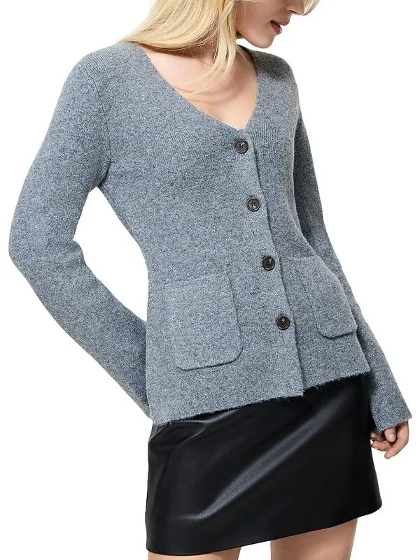 French Connection Ellie V-neck Knit Cardigan - Mid Gray Melange