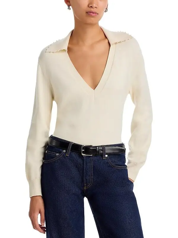 French Connection Embellished Collar Sweater - Porcelain