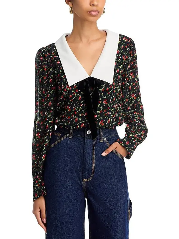 French Connection Yasmin Collared Crepe Top - Black Multi