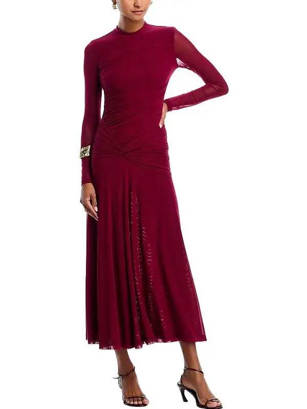 Bardot Liyana Ruched Mesh Dress - Berry