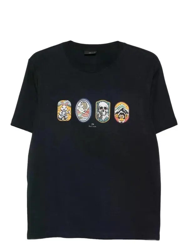 Paul Smith Four-graphic Organic-cotton T-shirt - Blue