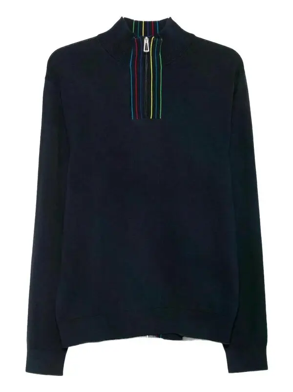 Paul Smith Stripe-detail Zip-neck Sweater - Blue