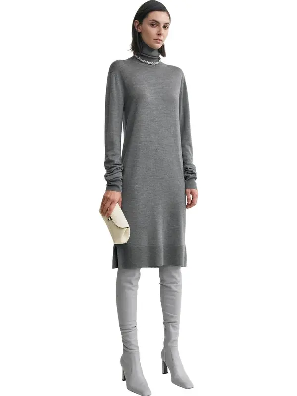 TOTÊME Knee-length Merino Wool And Silk Dress - Mid Grey Melange