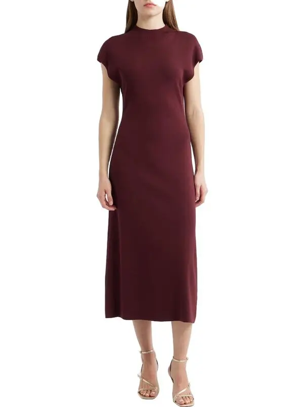 ZOE AND CLAIRE Mock Neck Short Sleeve Sweater Dress - Burgundy