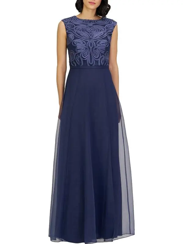 Js Collections Keira Soutache Lace Bodice Gown - Black Iris