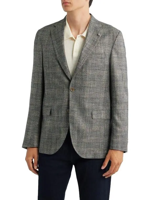 JACK VICTOR Midland Contemporary Fit Marled Plaid Sport Coat - Grey
