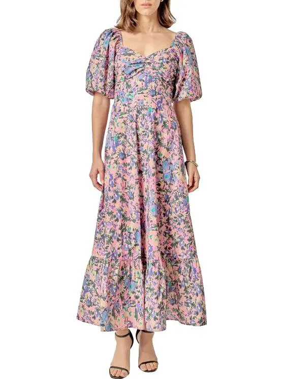 English Factory Abstract Floral Open Tie Back Maxi Dress - Pink Multi
