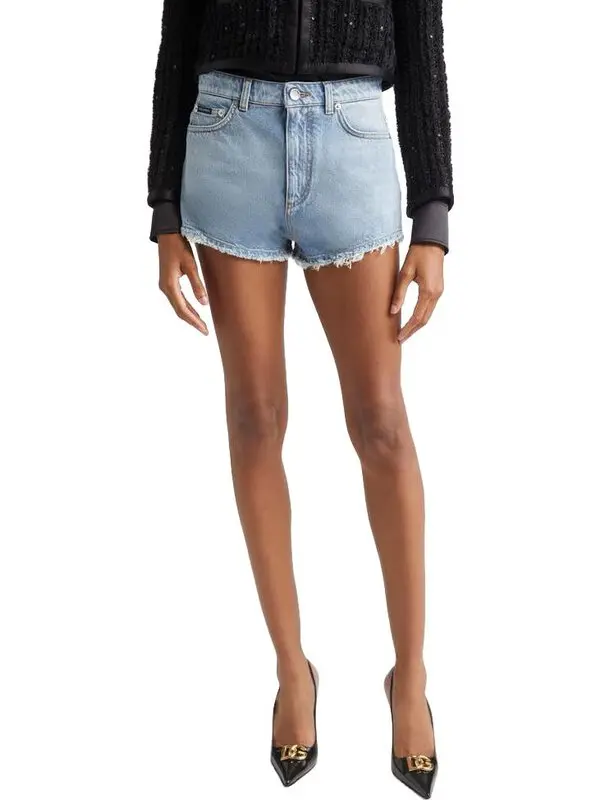 Dolce & Gabbana Frayed Hem Denim Shorts - S9001 Blue