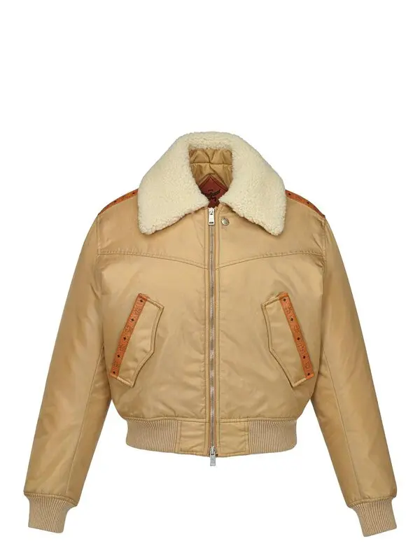 Mcm Shearling And Econyl Aviator Jacket - Beige