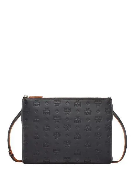 Mcm Monogram Leather Crossbody Pouch - Black