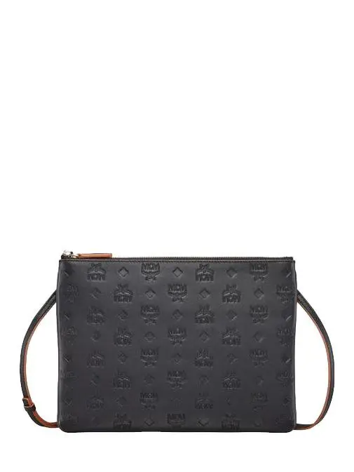 Mcm Monogram Leather Crossbody Pouch - Black