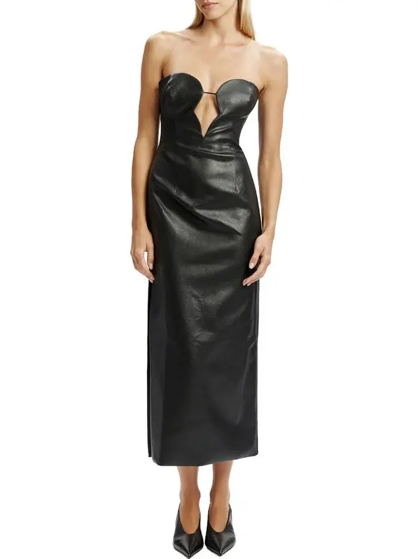 Bardot Eleni Strapless Faux Leather Midi Dress - Black